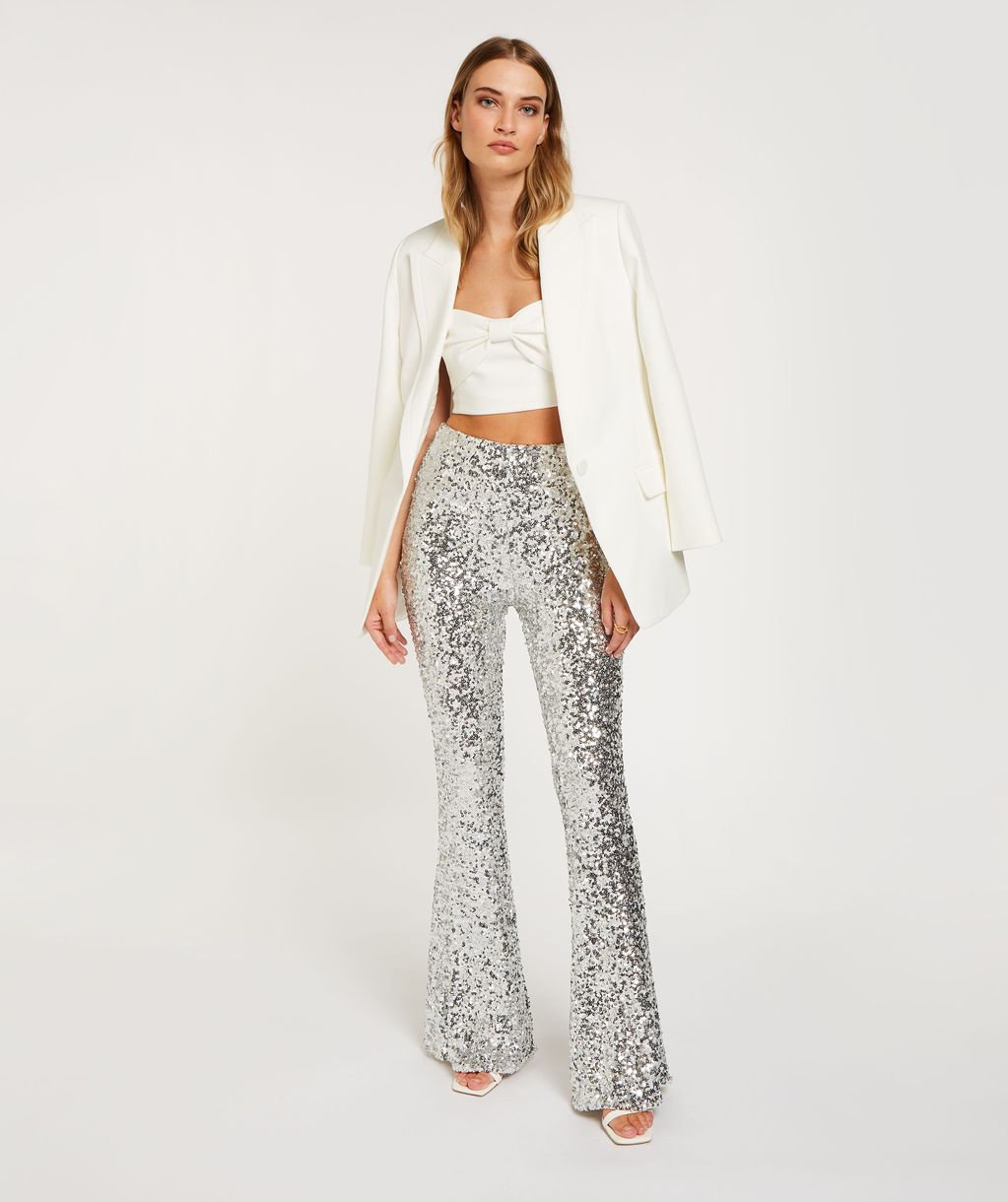 FLORA high rise flared dames broek met pailletten - Silver | JOSH V | Official online shop