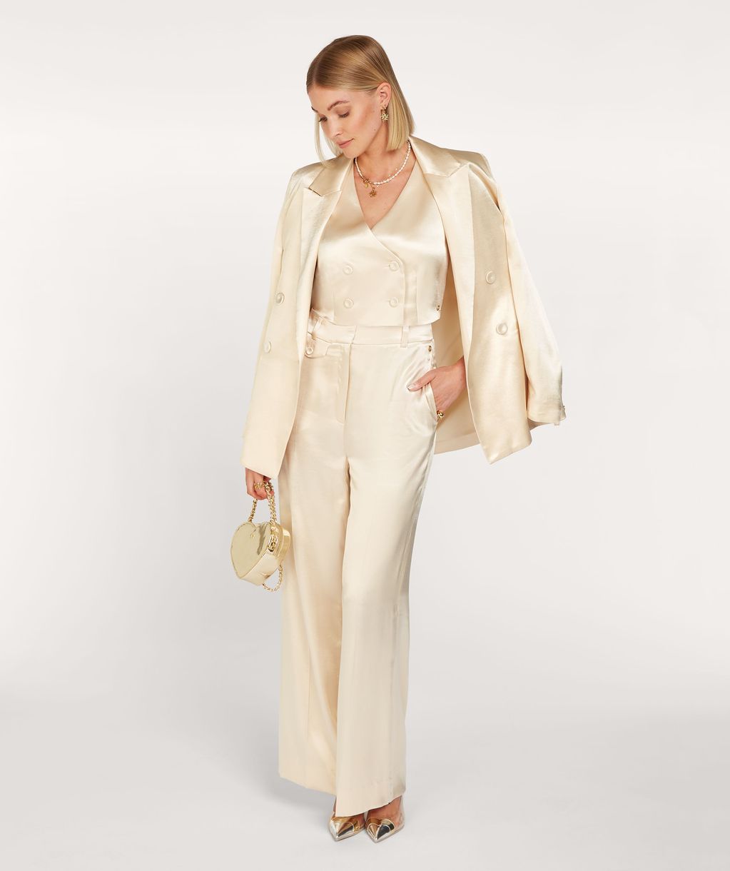 LEVA cropped gilet in satijn look - Ecru | JOSH V | Official online shop