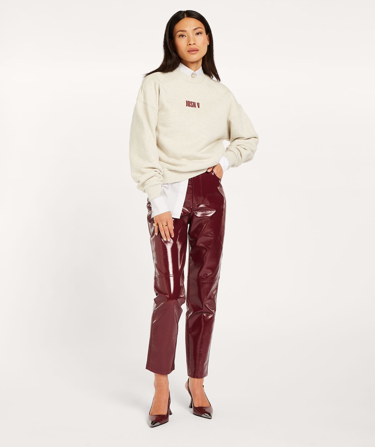 BO high rise girlfriend broek in lak look - Berry Red , JOSH V ...