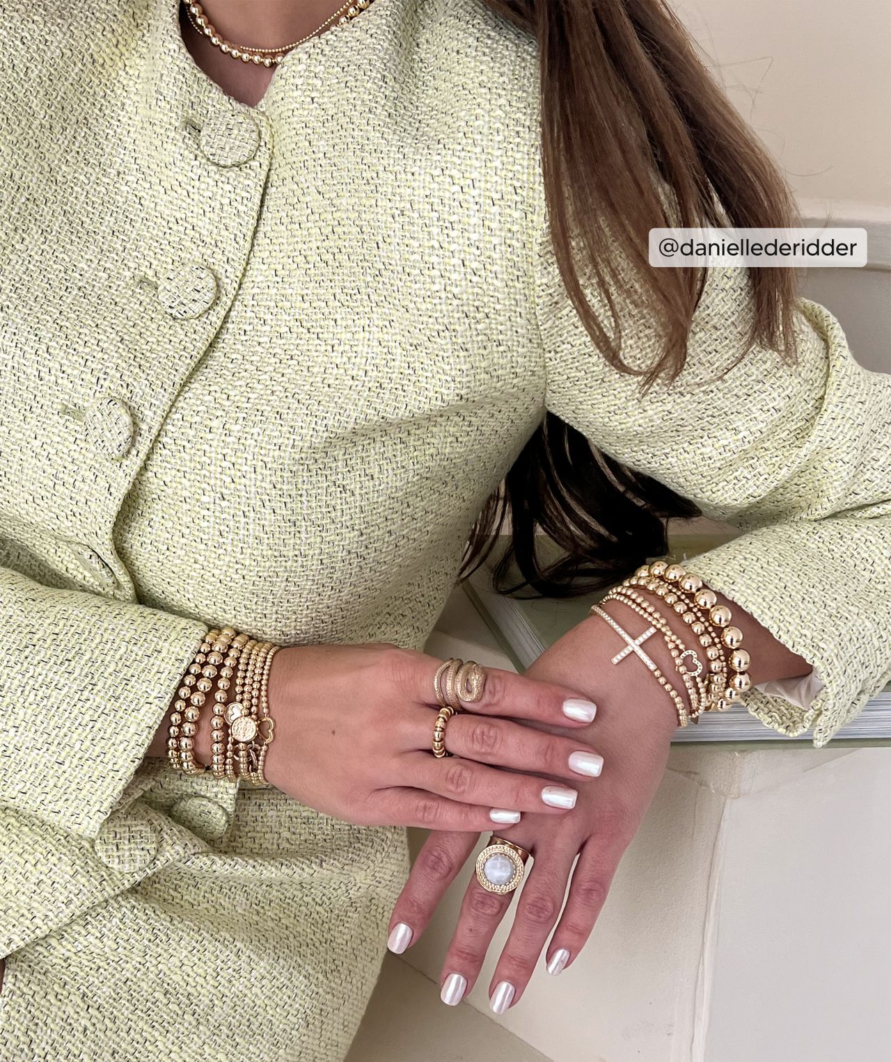 REMI cropped fitted blazer met lurex - Pistachio Gold Glitter | JOSH V ...