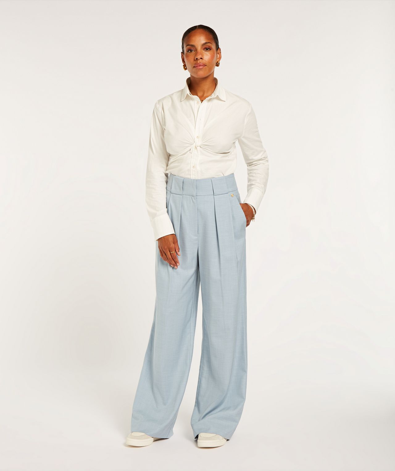 RIVKA high rise ultra wide leg pantalon - Dusty Blue Melange | JOSH V ...