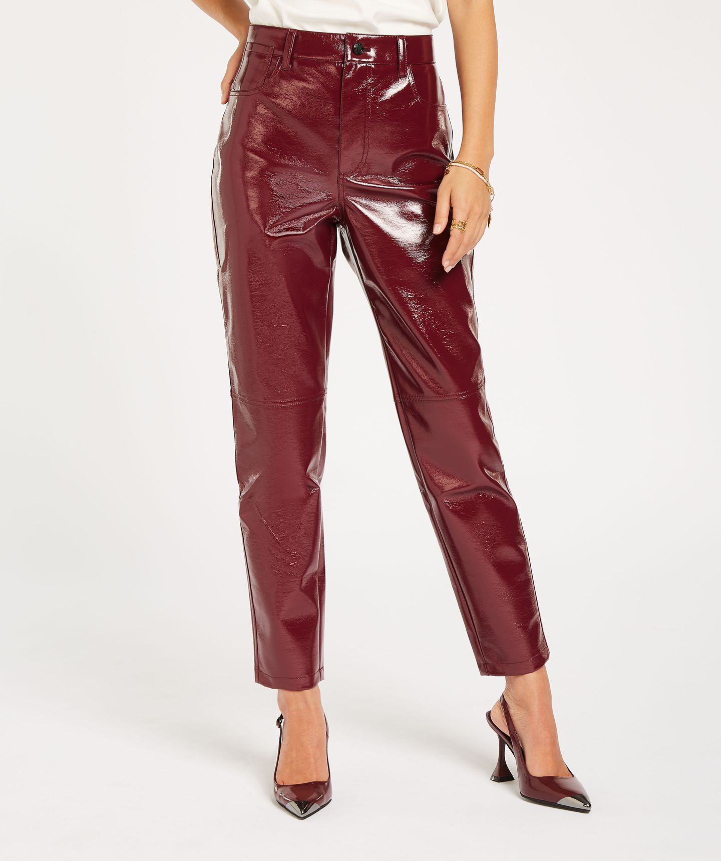 BO high rise girlfriend broek in lak look - Berry Red , JOSH V ...