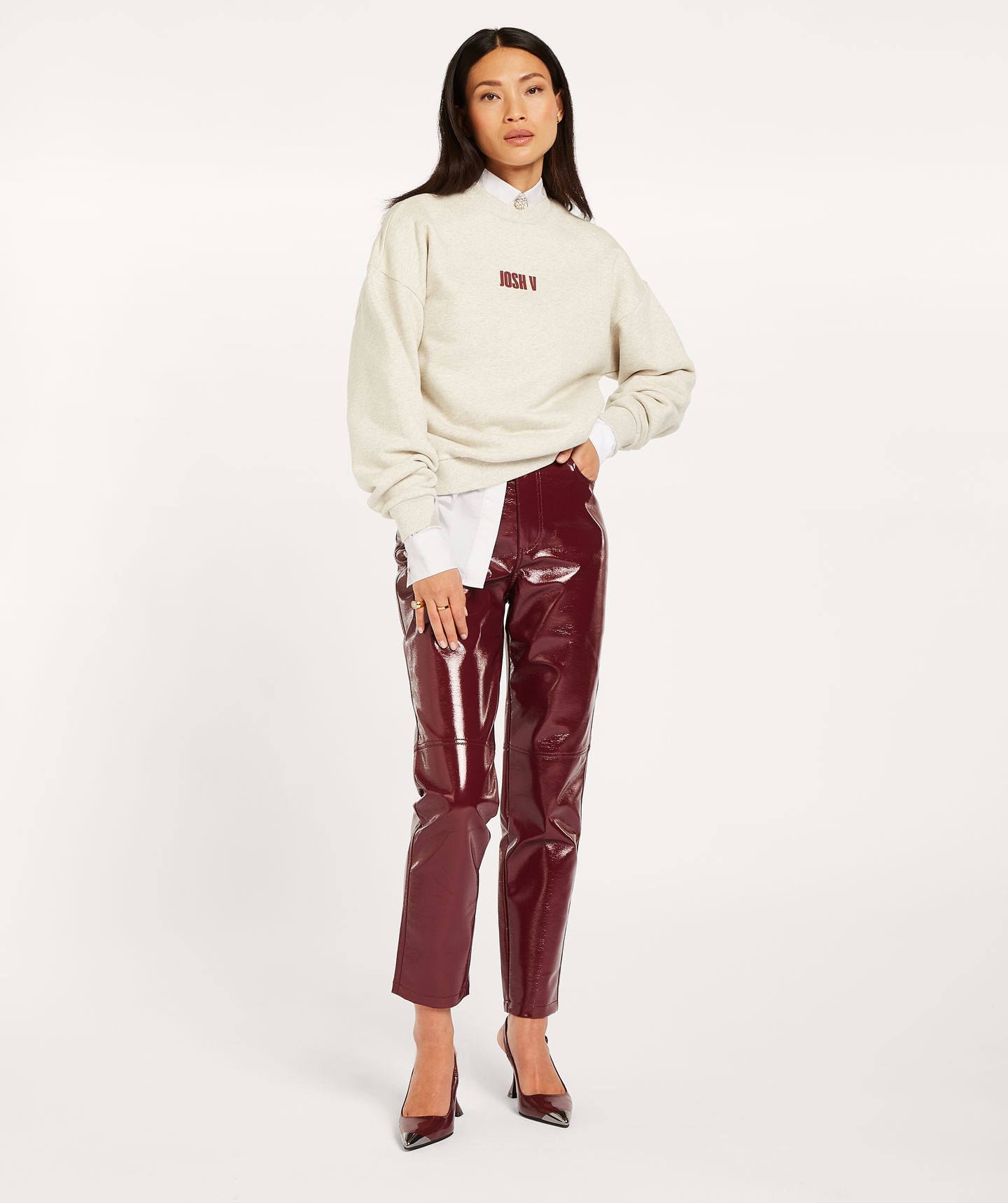 BO high rise girlfriend broek in lak look - Berry Red , JOSH V ...