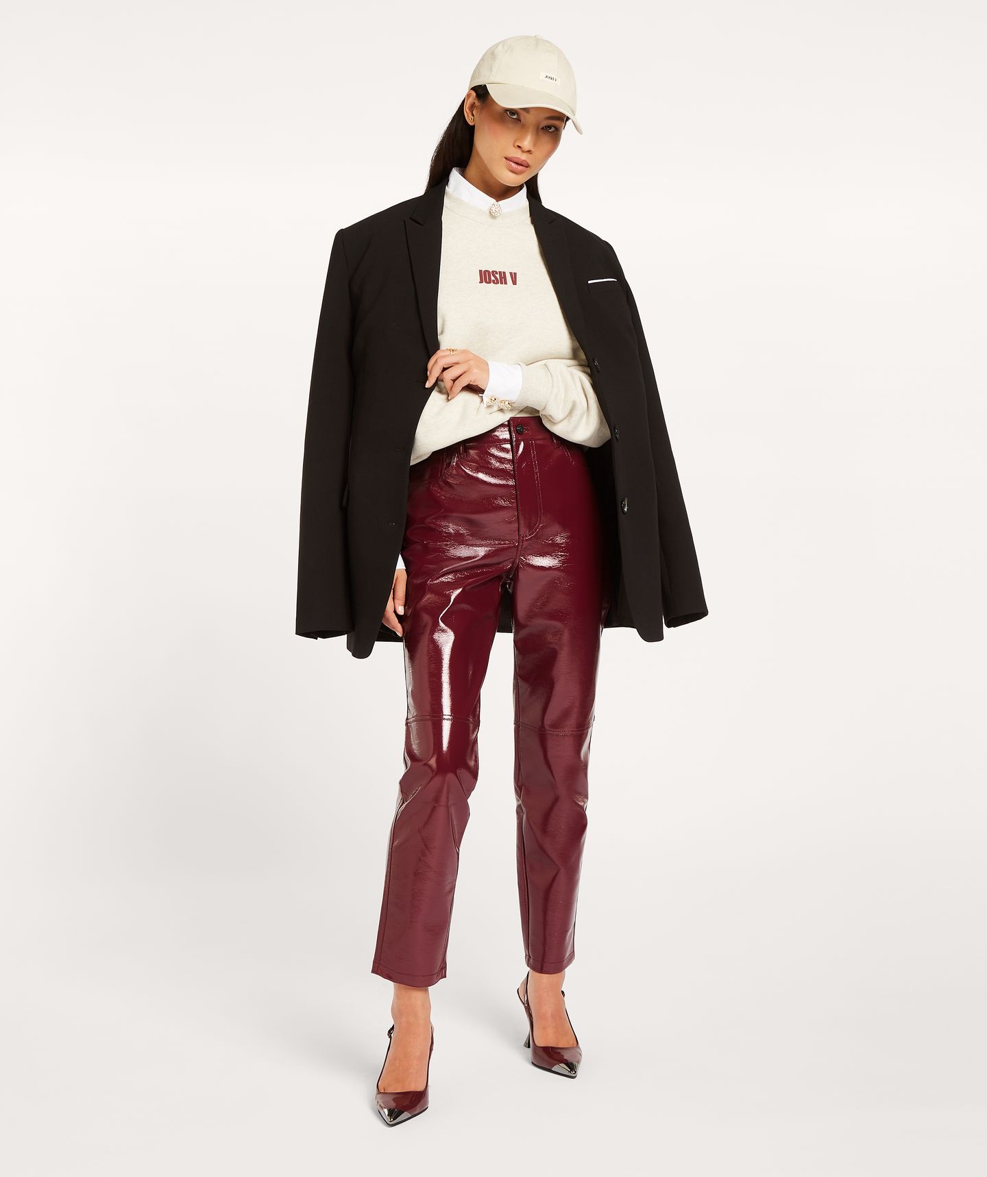 BO high rise girlfriend broek in lak look - Berry Red , JOSH V ...