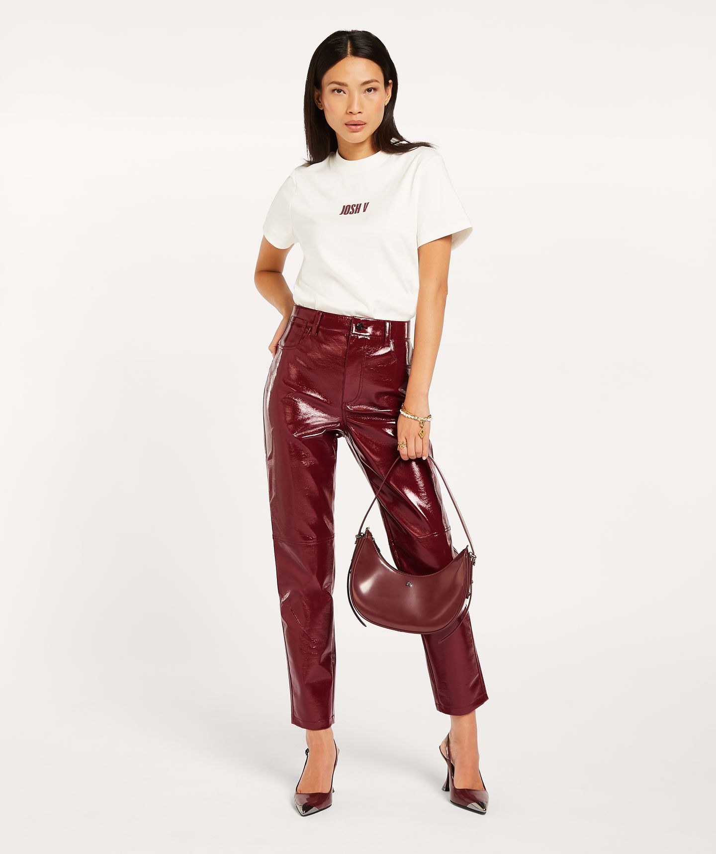 BO high rise girlfriend broek in lak look - Berry Red , JOSH V ...