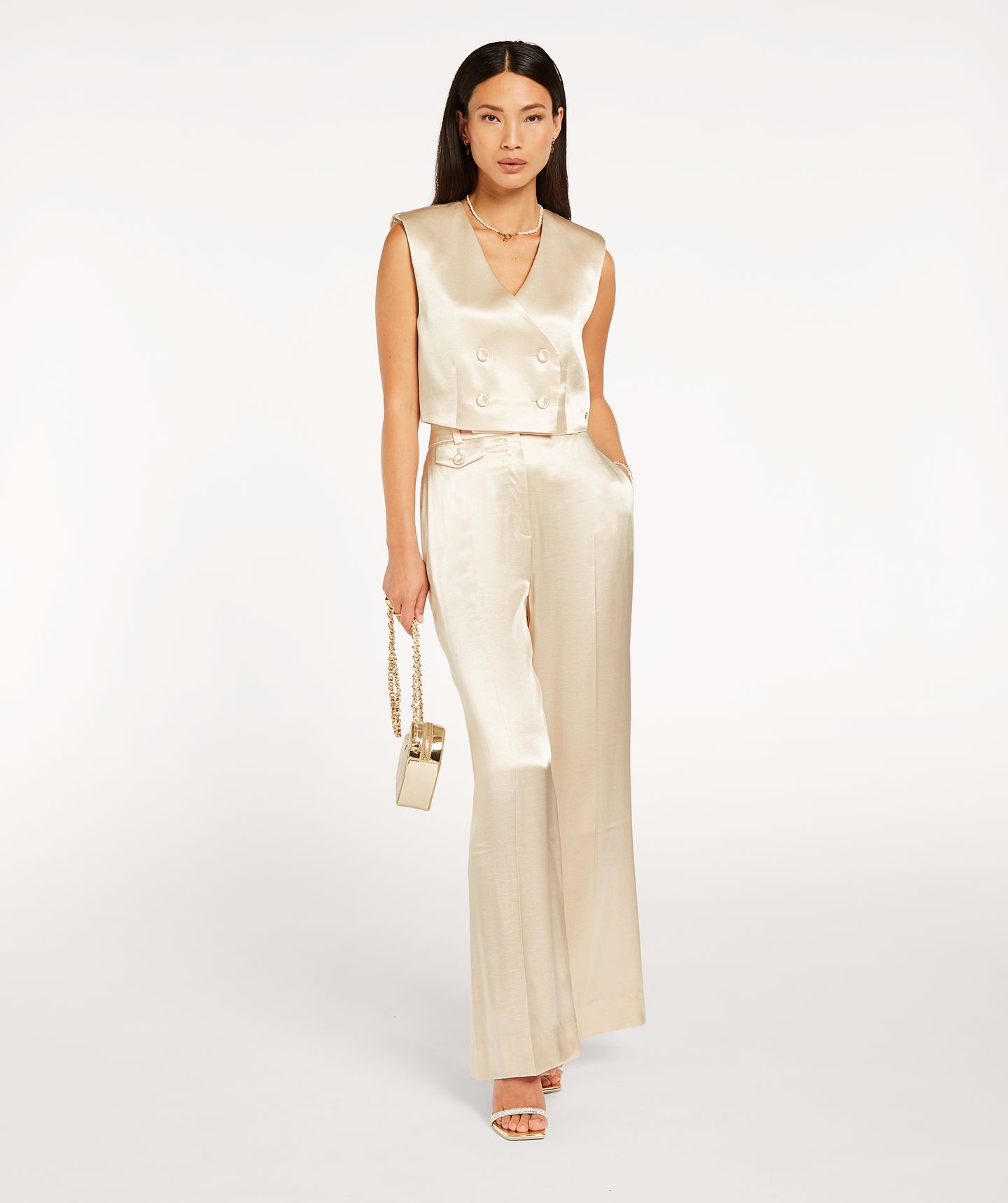 LEVA cropped gilet in satijn look - Ecru | JOSH V | Official online shop