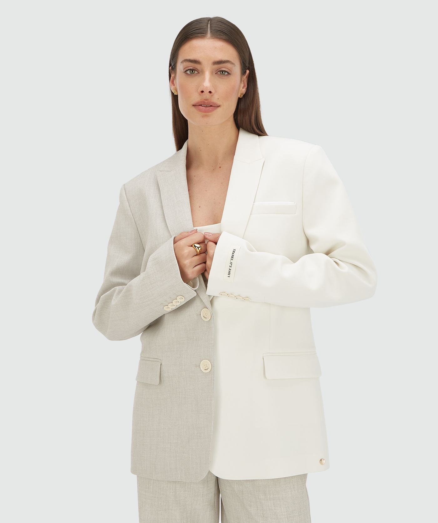 SUUS oversized two-tone blazer Creme White Light Grey Melange l JOSH V ...
