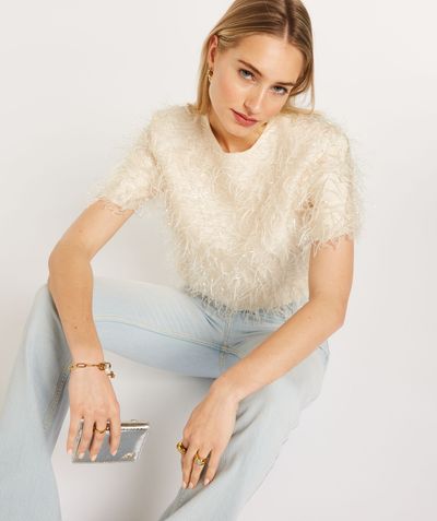 KILIANA cropped top met lurex - Cocoon White | JOSH V | Official online ...