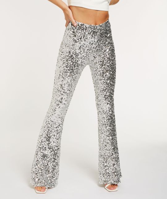 FLORA high rise flared dames broek met pailletten - Silver | JOSH V | Official online shop